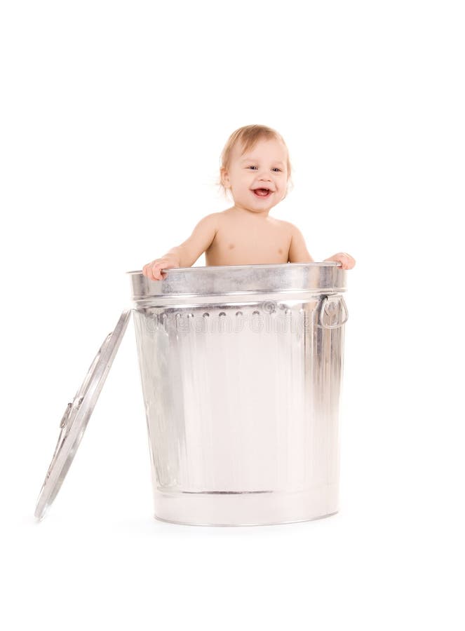 Baby in trash can stock photo. Image of disposal, litter - 40259774