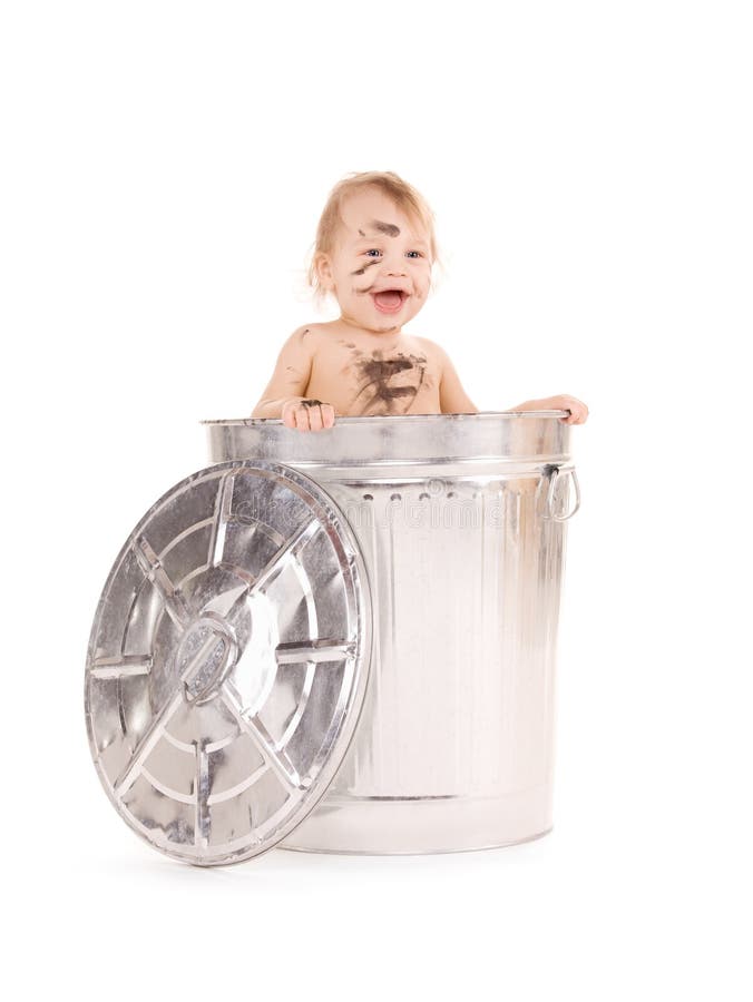 Baby in trash can stock photo. Image of childhood, shiny - 40636294
