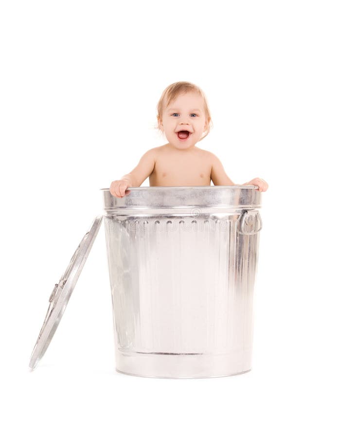 Baby in trash can stock photo. Image of adorable, human - 40638680