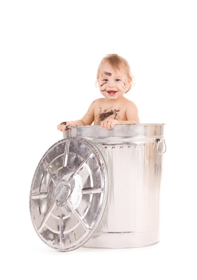Baby in trash can stock photo. Image of junk, cheerful - 40259778