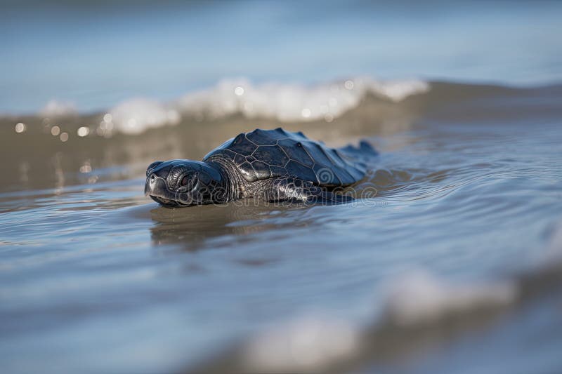 Baby Turtle, Balancing on Flipper and Making Its Way To the Ocean Stock ...