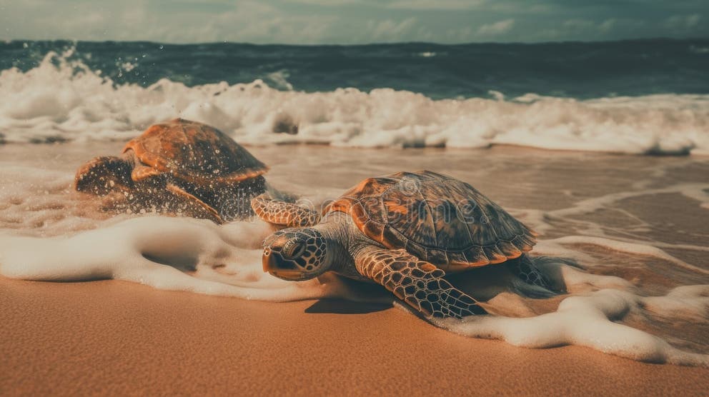 Baby Turtle Doing Her First Steps To the Ocean Stock Illustration ...