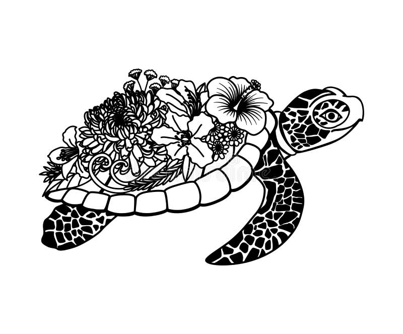 Flowers on Baby Turtle Shell for Design Element. Vector Illustration ...