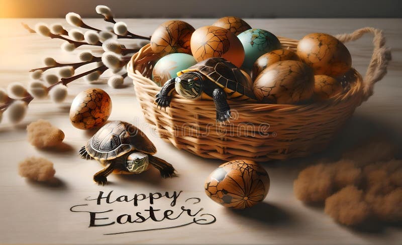 An Unusual Easter Card with a Turtle Stock Illustration - Illustration ...