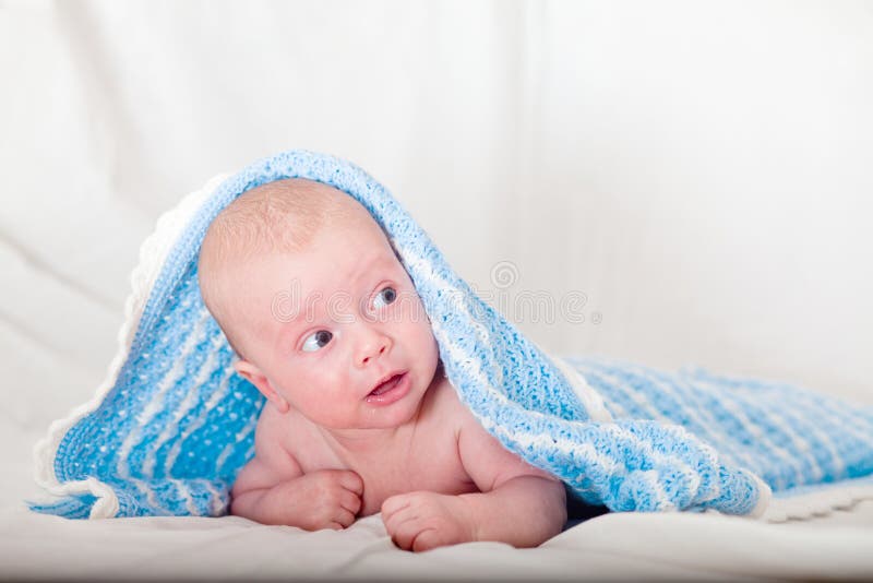 Baby, Two Month Old. Two-month-old Baby is Covered with a Blue Veil ...