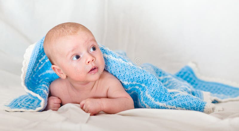 Baby, Two Month Old. Two-month-old Baby is Covered with a Blue Veil ...