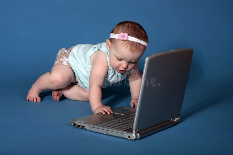 Baby Looking at Laptop Baffled Stock Photo - Image of intent, baby ...