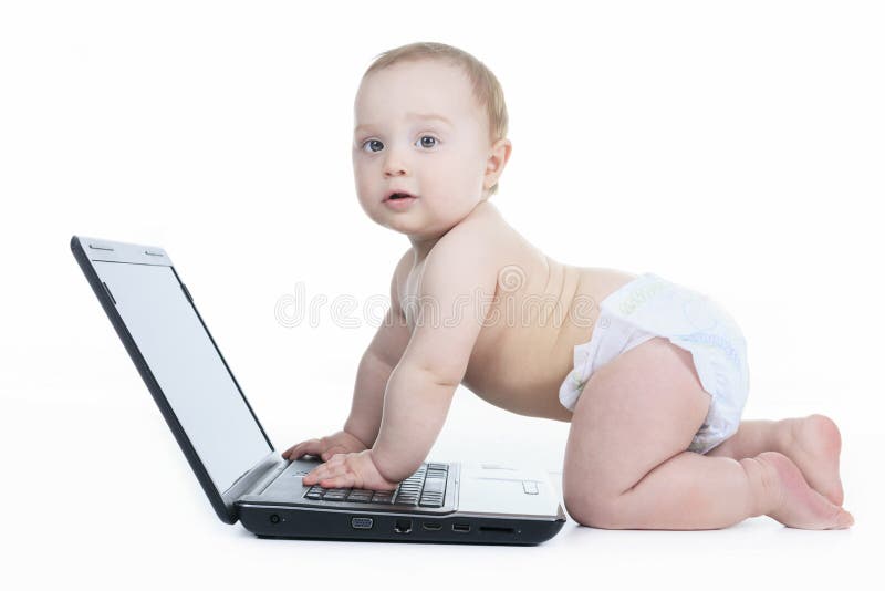 Baby using laptop. stock image. Image of african, child - 3422767