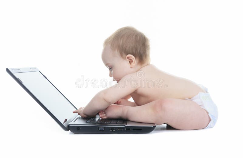 Mom And Baby With Laptop Computer Working From Home Stock Photo - Image ...