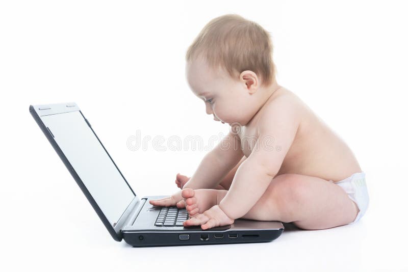 Baby using laptop. stock image. Image of african, child - 3422767