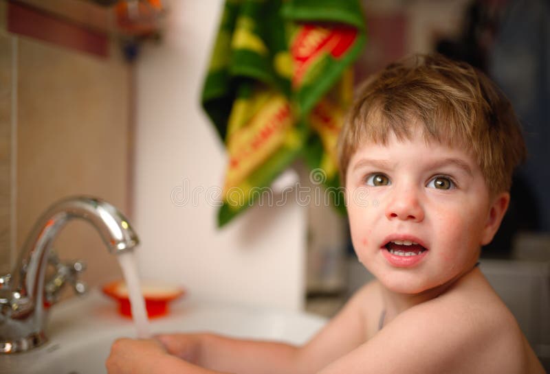 Baby Washing Hand in Bathroom Stock Image - Image of nature, looking ...