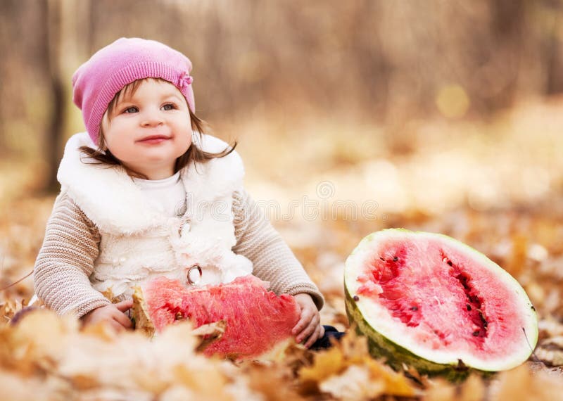 Baby with watermelon stock photo. Image of alone, nature - 21656162