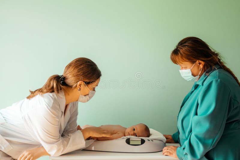 Baby on Weight Scale at the Doctor Stock Image - Image of healthy ...
