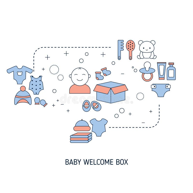 Baby Welcome Box Concept with Baby Care Icons Stock Vector ...