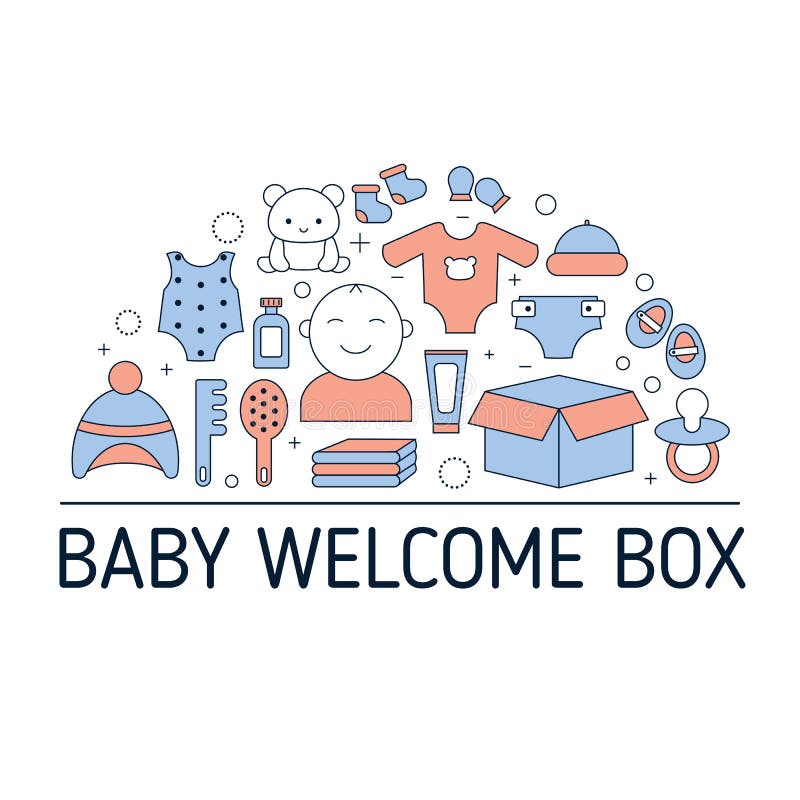 Baby Welcome Box Concept with Baby Care Icons Stock Vector ...