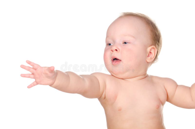 Cute Baby Girl Reaching For Something Stock Image - Image of female ...