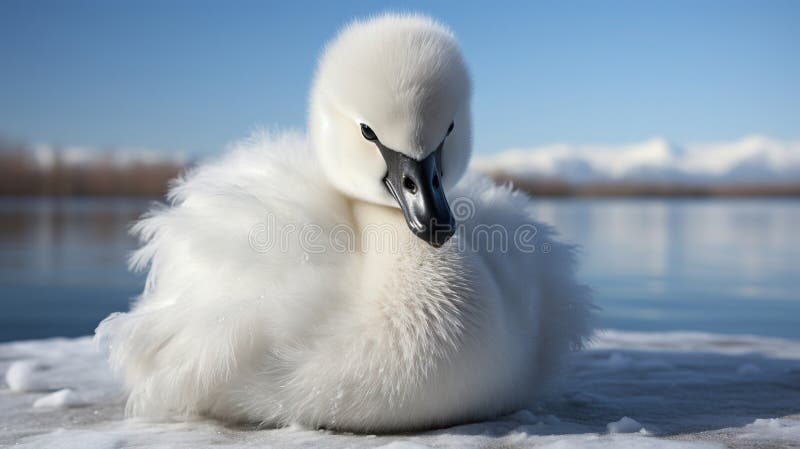 A Baby White Swan is Sitting on a White Surface AI Generative Stock ...