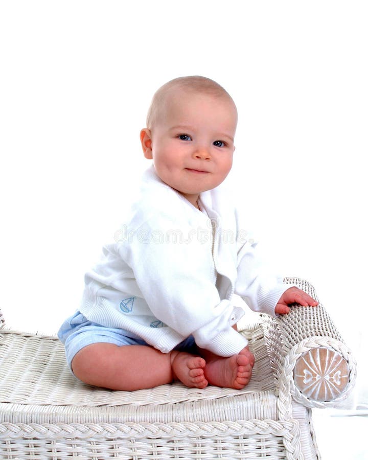 Baby on Wicker Bench stock image. Image of smiles, baby - 5035333
