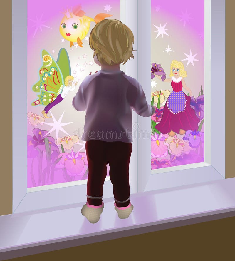 A Little Girl Sleeping and Dreaming Stock Illustration - Illustration ...