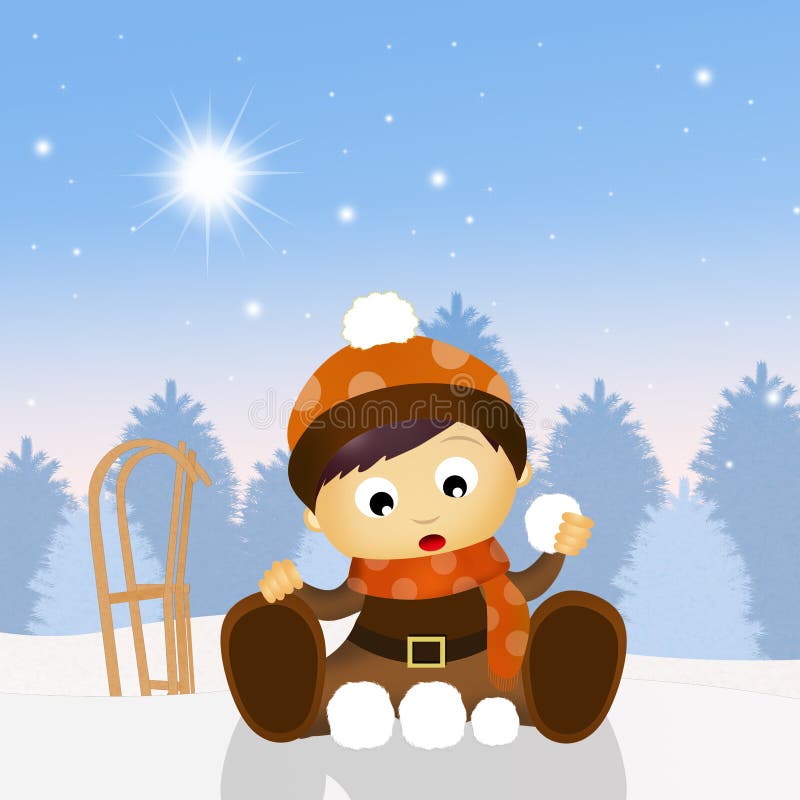 Baby in winter stock illustration. Illustration of snowball - 69198127