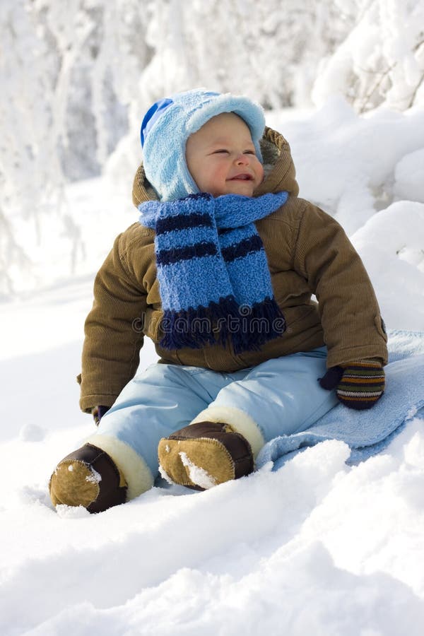 Baby in winter on snow stock photo. Image of nice, soft - 33774684