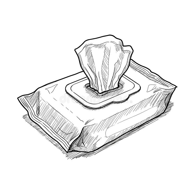 Baby Wipes Illustration in Sketch Style Black and White Stock ...