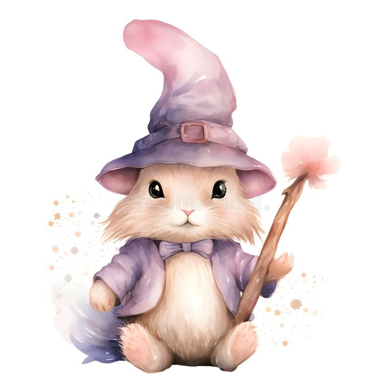 Baby Wizard Cute Bunny Cute Bunny Watercolor Stock Illustration ...
