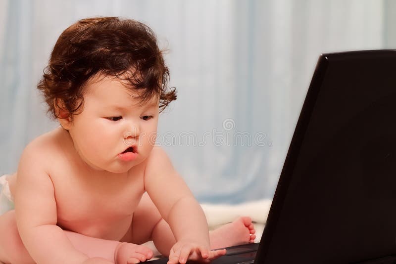Baby Working on a Computer stock image. Image of technology - 18722345