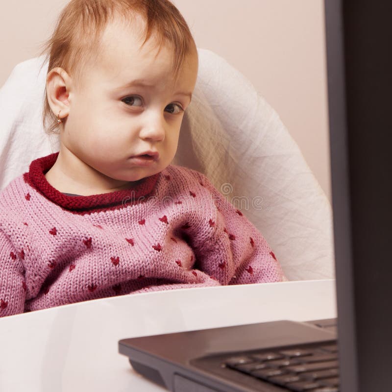 Baby is Working with a Laptop Humorous Photo Stock Photo - Image of ...