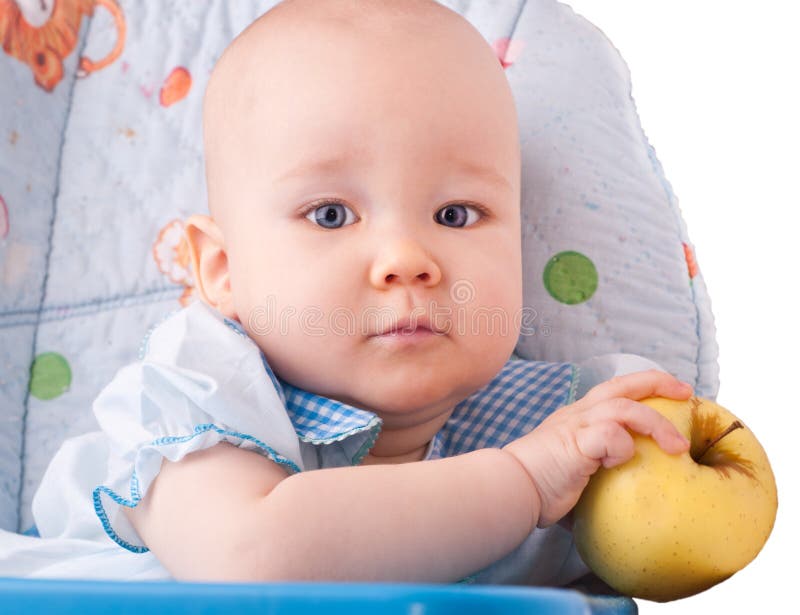 Baby with yellow apple stock image. Image of daughter - 34656735