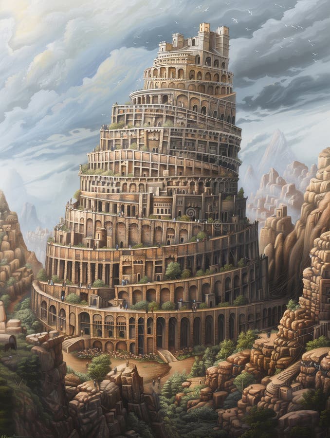 The Babylon Tower of Babel Artistic Depiction from the Bible Stock ...