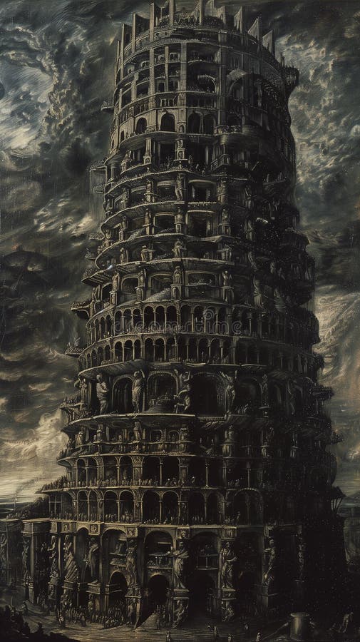 The Babylon Tower of Babel Artistic Depiction from the Bible Stock ...