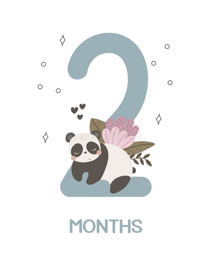 Baby Milestone Card. Cartoon Panda, Number, Hand Drawing Lettering ...
