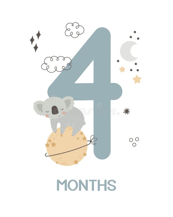Baby Milestone Card. Cartoon Koala, Number, Hand Drawing Lettering ...