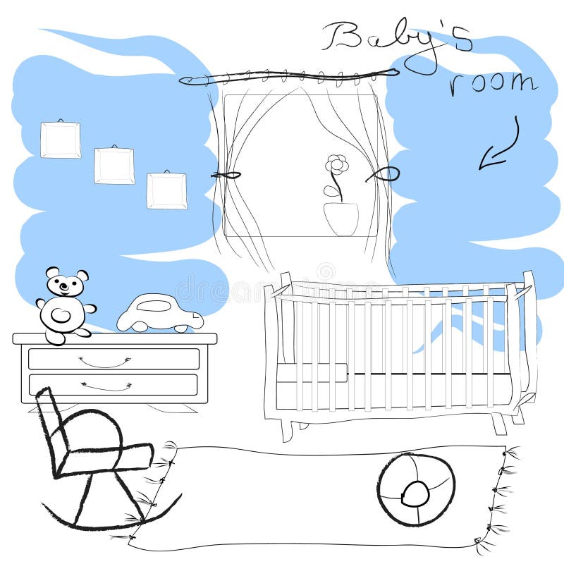 Babys Room Blue Lettering with a Baby Cot Stock Vector - Illustration ...