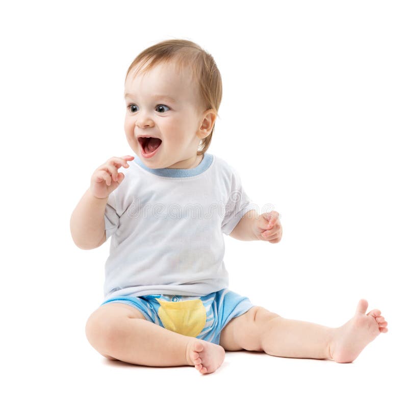 Baby, Das Seitlich Sitzt Und Schaut Stockfoto - Bild von kind, porträt ...