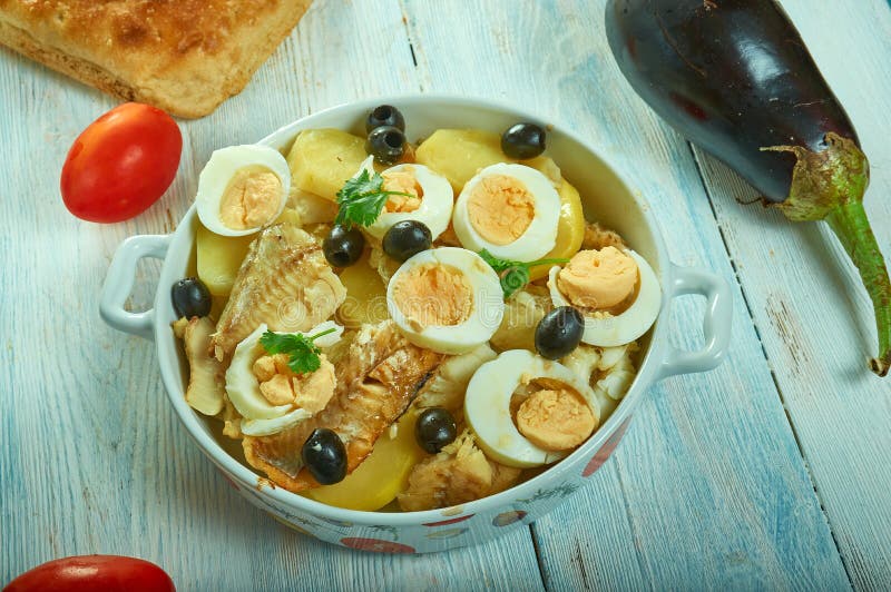 Bacalao or Bacalhoada stock image. Image of style, vegetable - 154683729