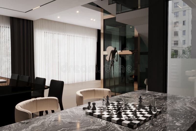 Baccarat Chess Game on the Dining Table in the Modern Dining Area Stock ...