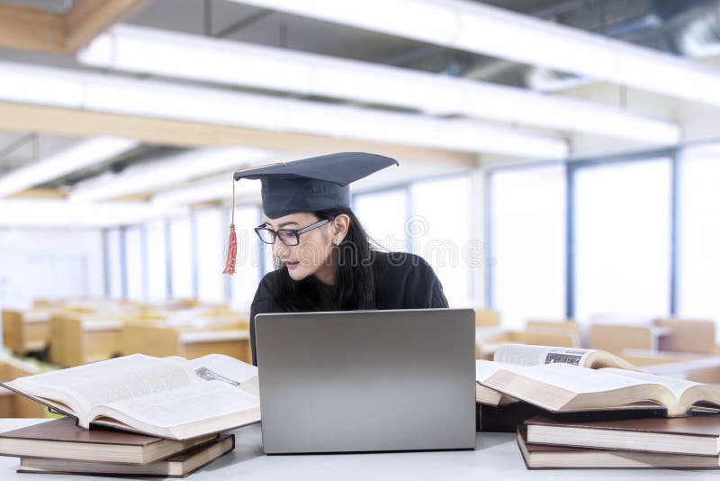 Bachelor Studying in Library Stock Image - Image of female, graduation ...
