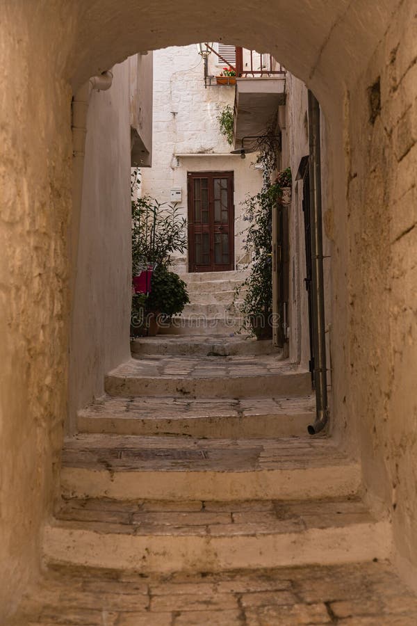 The Back Alley of Ostuni, Italy Stock Image - Image of tunnel, white ...