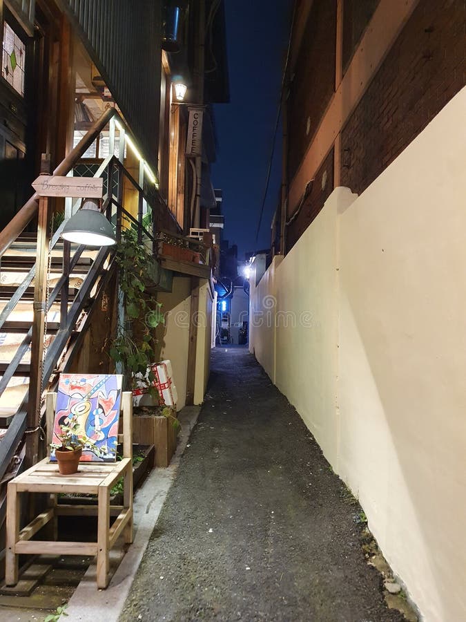 The Back Alley of Seoul at Night Stock Photo - Image of road, seoul ...
