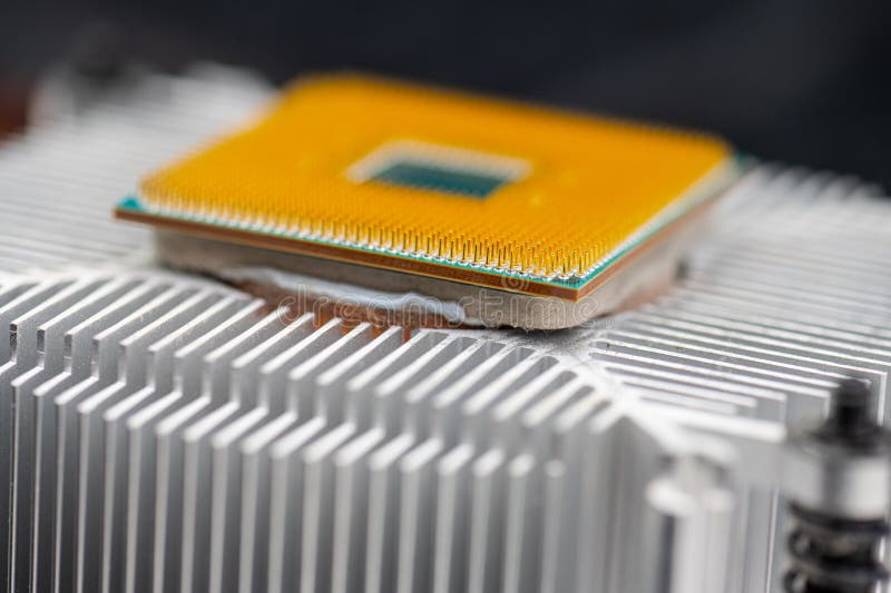 Back of a AMD Socket AM4 CPU Mounted on a Cooler.. Stock Photo - Image ...