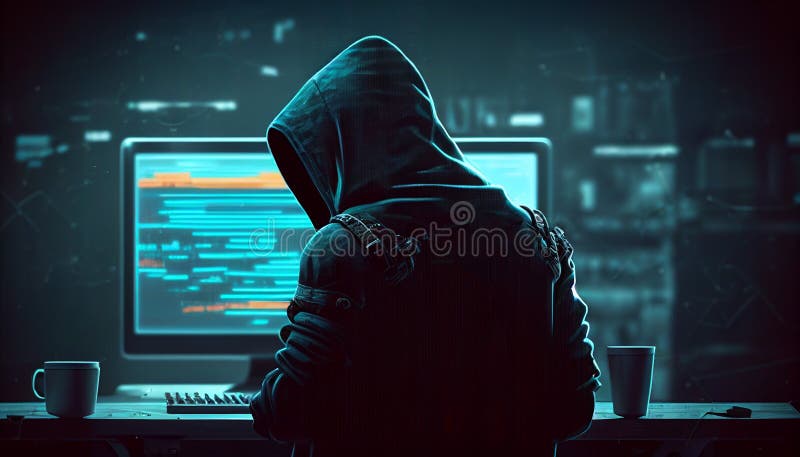 Back of Anonymous Robot Hacker. Concept of Hacking Cybersecurity ...