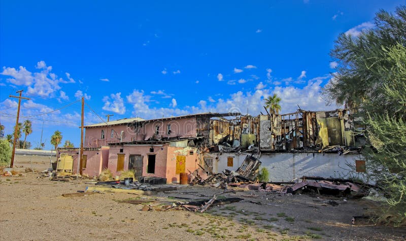 Rear of Apartment Building with Severe Fire Damage Stock Image - Image ...