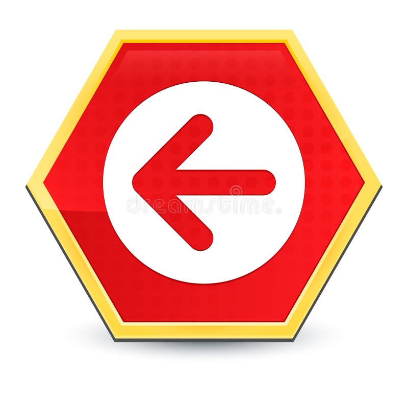 Back Arrow Icon Abstract Red Hexagon Button Bright Yellow Frame Elegant ...