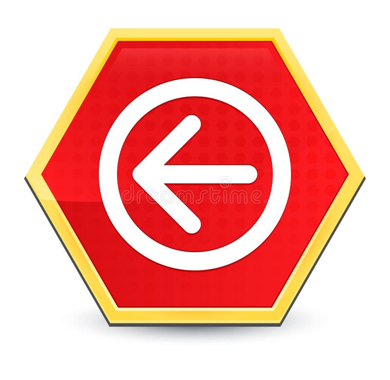 Back Arrow Icon Abstract Red Hexagon Button Bright Yellow Frame Elegant ...