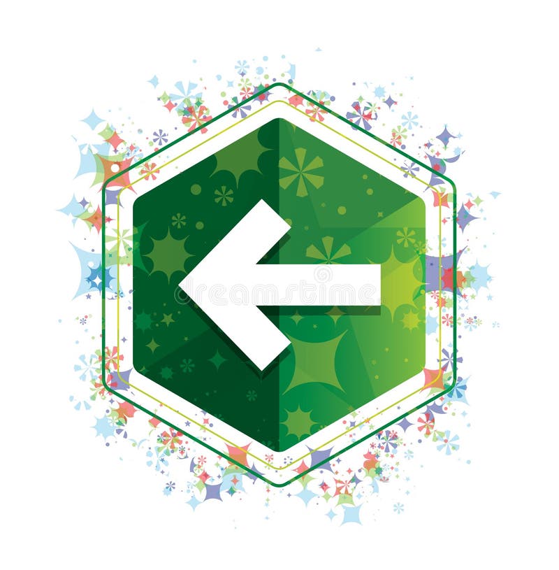 Back Arrow Icon Floral Plants Pattern Green Hexagon Button Stock ...