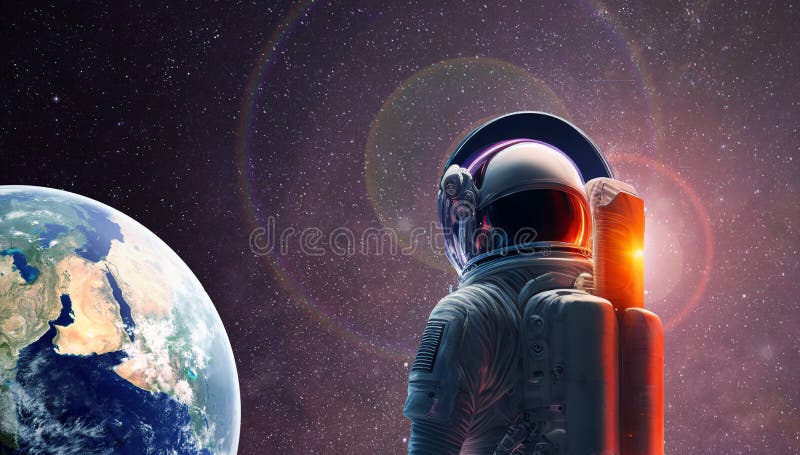 Back Astronaut Looking at Earth Stock Illustration - Illustration of ...