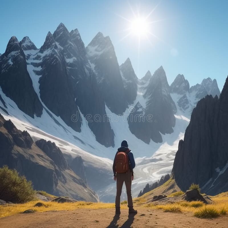 Back of a Backpacker is Walking on the Beautiful View of the Mountain ...