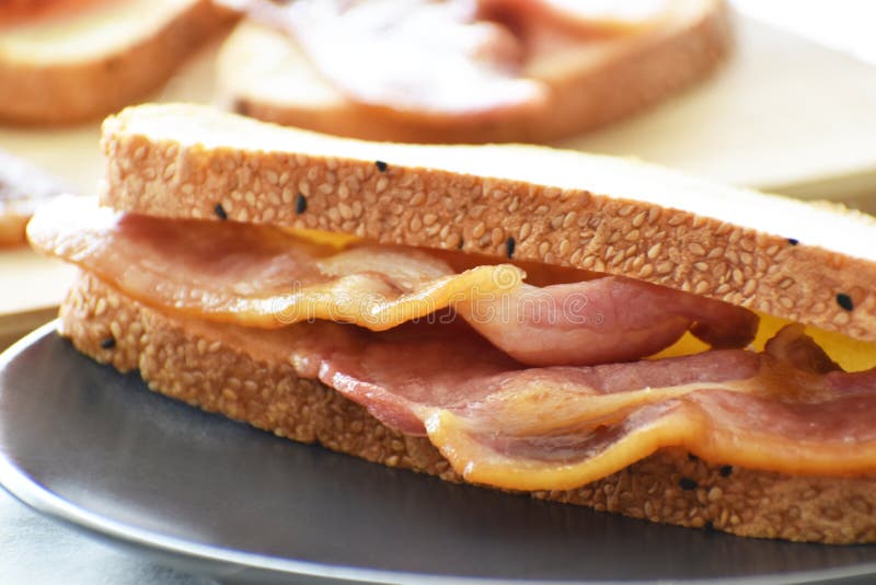 Back Bacon Sandwich with Multigrain Bread. Selective Focus Stock Image ...
